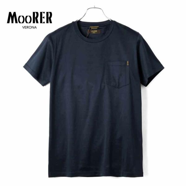 【40%OFF】MOORER / ムーレー｜シルケットコットンジャージーポケット付き半袖クルーネックカットソー(BRUZIO-JCL)｜（BLU NAVY）｜ 春夏 半袖Tシャツ ポケT コットン天竺 マーセライズ加工  メンズ イタリア ...