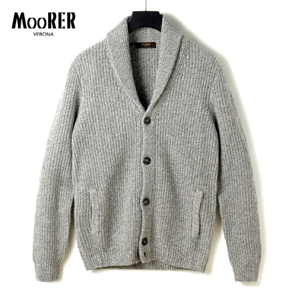 【50%OFF】 MOORER / ムーレー｜ウールカシミヤリブ編みローゲージショールカラーニットカーディガン(ARCHIBALD-DOM)｜（GRIGIO）｜ 秋冬 ニットジャケット ショールカラーカーディガン カシミア メンズ イタリア...