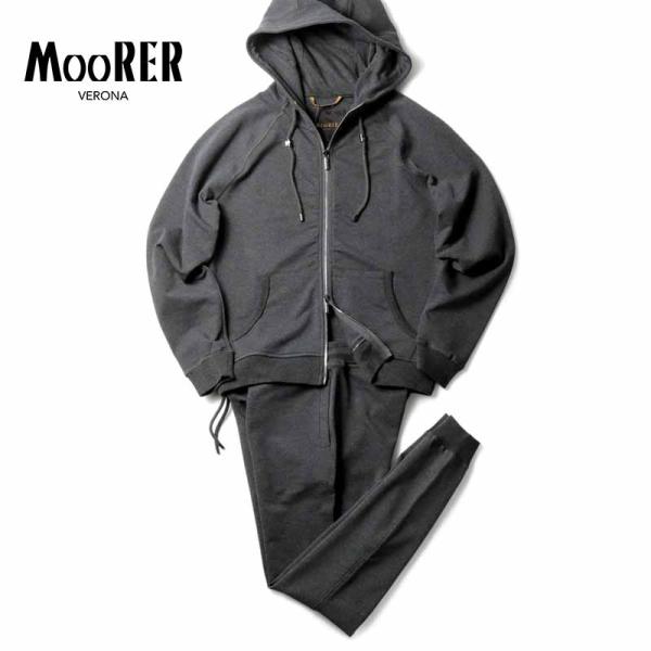 【40%OFF】MOORER / ムーレー｜コットンエラスタンスウェットセットアップ(NORCIA TUTA-RAF)｜（ANTRACITE）｜ スウェットパーカー スウェットパンツ 裏毛 メンズ イタリア アウトレット