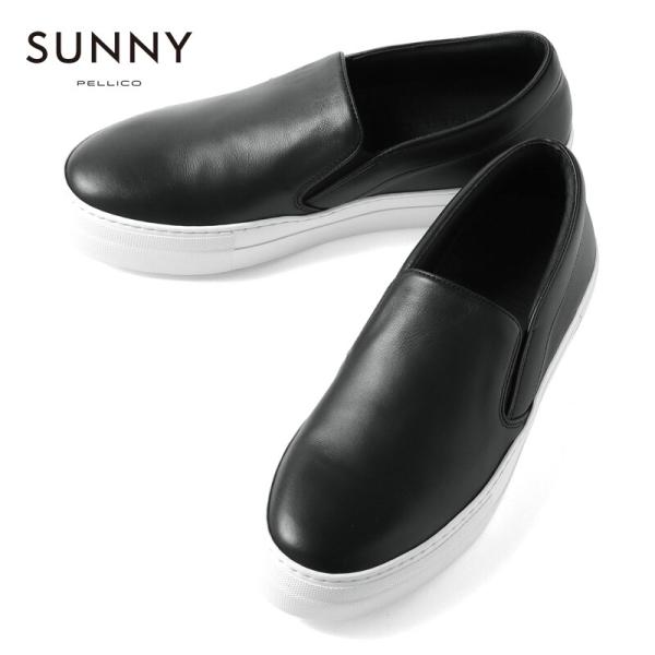 【30%OFF】 PELLICO SUNNY / ペリーコサニー｜スムースレザースリッポンスニーカー(M001 LOTUS)｜（アッパー：ブラック ソール：ホワイト）｜ 革靴 スリッポンシューズ サイドゴア ナッパレザー 本革 GIOIA ...