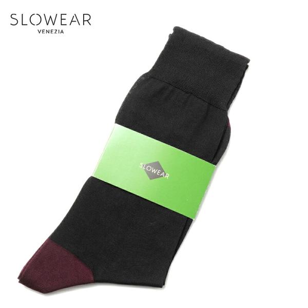 【30%OFF】SLOWEAR / スローウェア｜コットンバイカラーソックス(79CP05/SW840)｜（ブラック×ボルドー）｜ 【ネコポス対応】/靴下 コットンソックス カラーソックス 平編み ギフト メンズ イタリア アウトレット