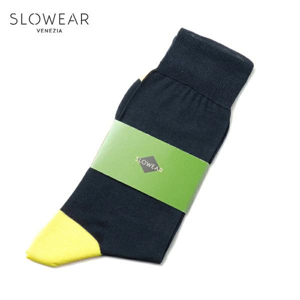 【30%OFF】SLOWEAR / スローウェア｜コットンバイカラーソックス(79CP05/SW840)｜（ネイビー×イエロー）｜ 【ネコポス対応】/靴下 コットンソックス カラーソックス 平編み ギフト メンズ イタリア アウトレット