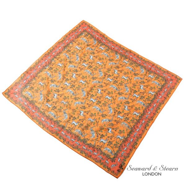 Seaward ＆ Stearn / シーワード＆スターン｜コットンモダールカシミヤシカ×フラワー柄プリントスカーフ｜（ライトオレンジ基調）｜ 【ネコポス対応】/Seaward＆Stearn ネッカチーフ 巻物 ギフト メンズ ユニセックス...