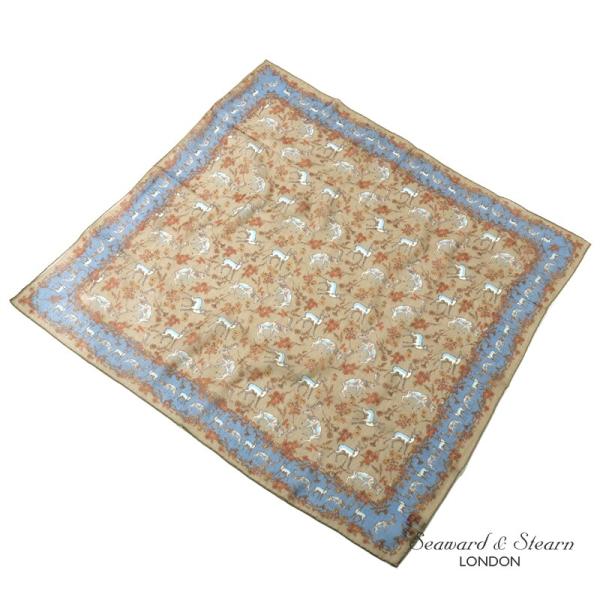 Seaward ＆ Stearn / シーワード＆スターン｜コットンモダールカシミヤシカ×フラワー柄プリントスカーフ｜（カーキ基調）｜ 【ネコポス対応】/Seaward＆Stearn ネッカチーフ 巻物 ギフト メンズ ユニセックス イギリ...