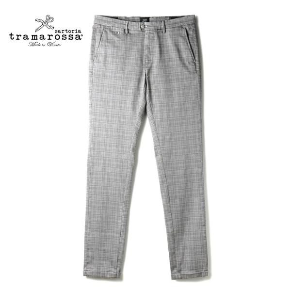 【60%OFF】 tramarossa / トラマロッサ｜チェック柄コットンスーパーストレッチスリムテーパードパンツ(LUIS SLIM)｜（グレー基調）｜ 秋冬 スラックス イージーパンツ ジャージーパンツ グレンチェック ルイス メンズ...