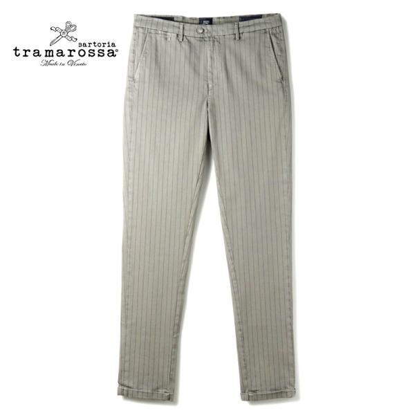 【60%OFF】 tramarossa / トラマロッサ｜ストライプ柄ガーメントダイコットンスーパーストレッチテーパードパンツ(LUIS REGULAR)｜（グレージュ基調）｜ 秋冬 スラックス ボトムス カラーデニムパンツ 製品染め かつ...