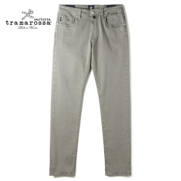 【60%OFF】 tramarossa / トラマロッサ｜千鳥格子柄コットンスーパーストレッチ5ポケットテーパードパンツ(MICHELANGELO ZIP)｜（グレー基調）｜ 秋冬 ボトムス イージーパンツ ジャージーパンツ ハウンドトゥー...