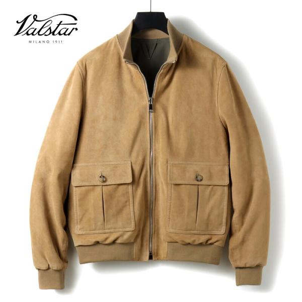 Valstar / ヴァルスター｜ゴートスエード×撥水マイクロポリエステルリバーシブルジップブルゾン(407A.F312)｜（ARACHIDE/MILITARE）｜ 3シーズン レザーブルゾン レザージャケット リブブルゾン メンズ イタリ...