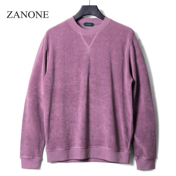 【35%OFF】 ZANONE / ザノーネ｜コットンパイルジャージー長袖クルーネックカットソー(813180 ZM339)｜（パープル）｜ 春夏 スウェットシャツ トレーナー 長袖Tシャツ 長袖カットソー 長袖ニット 製品染め メンズ ア...