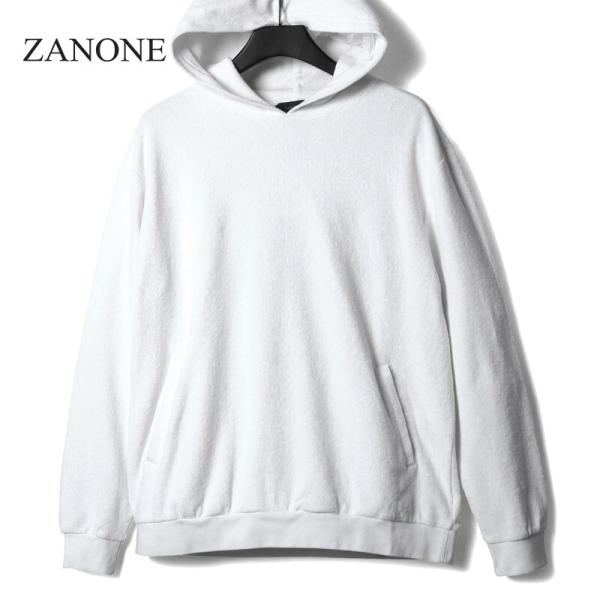 【35%OFF】 ZANONE / ザノーネ｜コットンパイルジャージープルオーバーパーカー(812965 ZM339)｜（アイスホワイト）｜ 春夏 プルオーバーパーカー フーディー パイルニットパーカー フーデッド 製品染め メンズ アウトレット