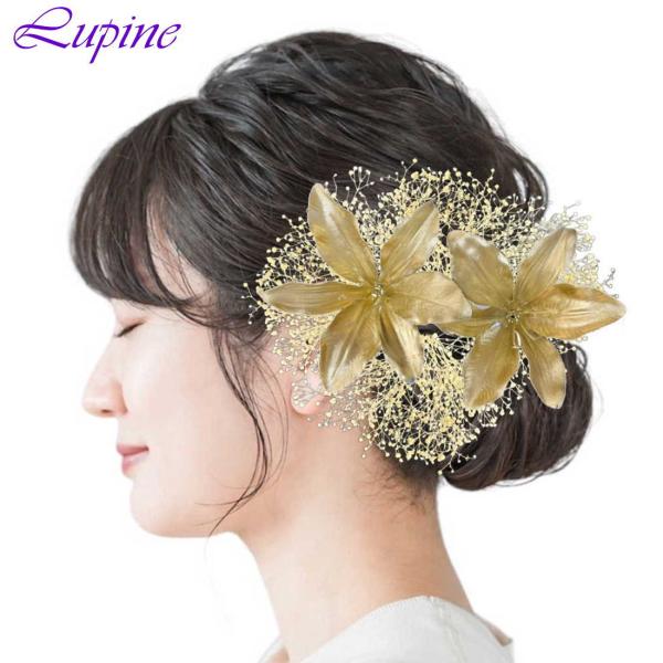 百合 ゴールド 2本 かすみ草 4本 豪華 髪飾り和装 白無垢【セット内容】カラー...ゴールドユリ花の種類…ユリ花径…約10cmシンプルで豪華な髪飾りをお探しの方！百合 ゴールド 2本かすみ草 4本合計６本セット　　★ヘアピンを使用してい...