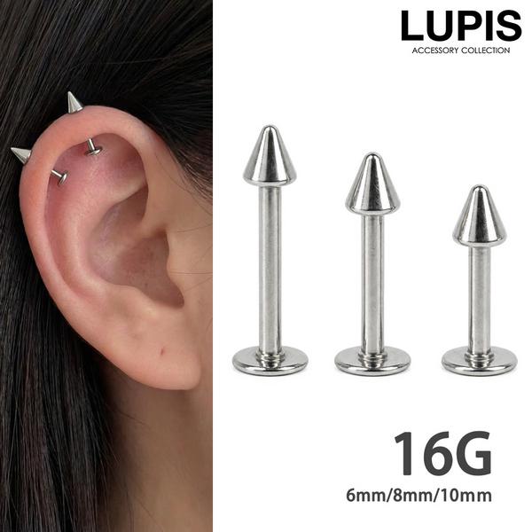 品番 : p0082ゲージサイズ : 16Gシャフトサイズ : 長さ約6mm、8mm、10mm素材 : 316Lその他 : モニター・撮影環境により実際の商品と色味が異なる場合があります。商品の説明トップがコーンタイプのシルバーのラブレット...