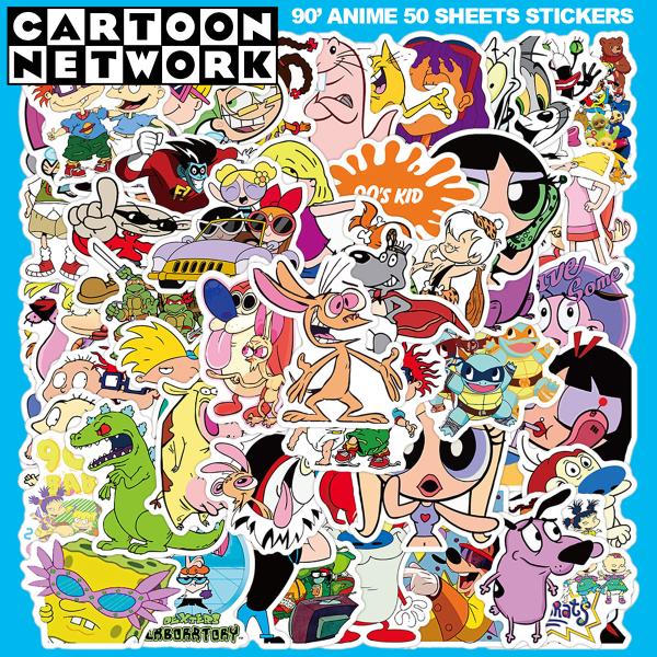 90年代に放送されていた海外アニメのステッカー50枚セット。楽器やパソコン、スーツケース、スケートボードなどに最適！ステッカー個別の縦横寸法はデザインによって異なります。1枚あたり縦横約4-6cmほどの大きさです。【収録作品】I am ウィ...
