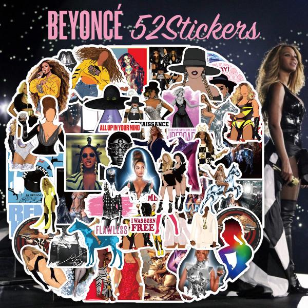 Beyonce ( ビヨンセ )のステッカー52枚セット。PVC 防水加工。楽器やパソコン、スーツケース、スケートボードなどに最適！ステッカー個別の縦横寸法はデザインによって異なります。1枚あたり縦横約5-8cmほどの大きさです。【Beyo...
