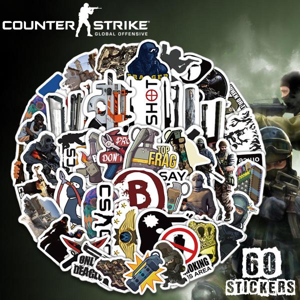 CS:GO カウンターストライク ( Counter-Strike ) のステッカー60枚セット。防水加工ですので幅広い用途でご使用頂けます。スーツケースやパソコン、スケートボードなどに最適！ステッカーは1枚ずつ形に合わせて切り抜かれていま...