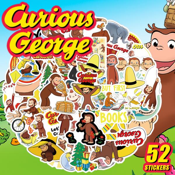 おさるのジョージ ( Curious George )ステッカー52枚セット。楽器やパソコン、スーツケース、スケートボードなどに最適！ステッカー個別の縦横寸法はデザインによって異なります。1枚あたり縦横約5-7cmほどの大きさです。【おさる...