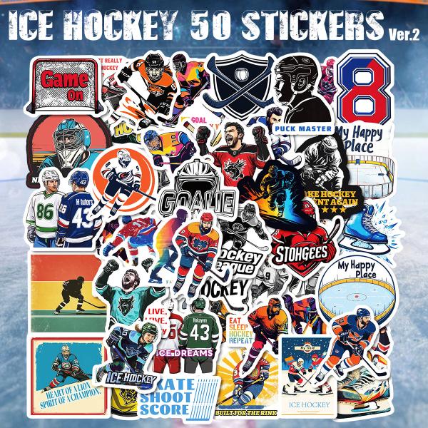 アイスホッケー ( Ice Hockey )をテーマにしたステッカー50枚セット。好評につき第2弾の発売です。楽器やパソコン、スーツケース、スケートボードなどに最適！ステッカー個別の縦横寸法はデザインによって異なります。1枚あたり縦横約3-...