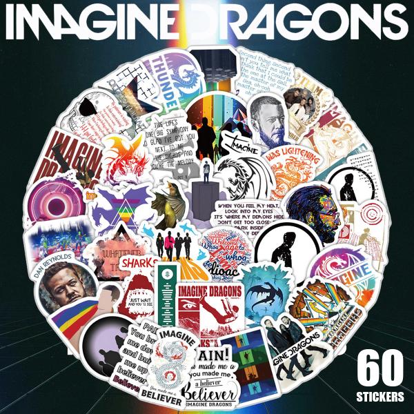 Imagine Dragons ( イマジン・ドラゴンズ )のステッカー60枚セット。PVC 防水加工。楽器やパソコン、スーツケース、スケートボードなどに最適！ステッカー個別の縦横寸法はデザインによって異なります。1枚あたり縦横約5-8cm...