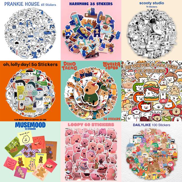 韓国作家のかわいいステッカーセットです。防水加工ですので幅広い用途でご使用頂けます。スーツケースやパソコン、スケートボードなどに最適！デザインごとにサイズは異なりますが1枚のサイズは約3cm×8cmほどです。【デザイン】Dailylike ...