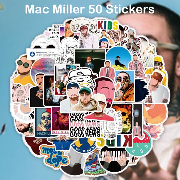 Mac Miller ( マックミラー )のステッカー50枚セット。PVC 防水加工。楽器やパソコン、スーツケース、スケートボードなどに最適！ステッカー個別の縦横寸法はデザインによって異なります。1枚あたり縦横約5-8cmほどの大きさです。...