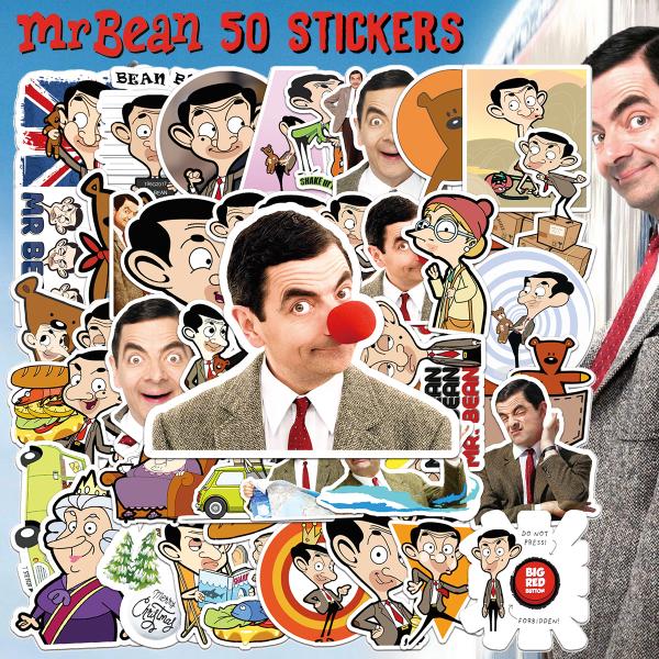 Mr. ビーン （ ミスタービーン、Mr. Bean ）のステッカー50枚セット。防水加工ですので幅広い用途でご使用頂けます。スーツケースやパソコン、スケートボードなどに最適！ステッカーは1枚ずつ形に合わせて切り抜かれています。デザインごと...