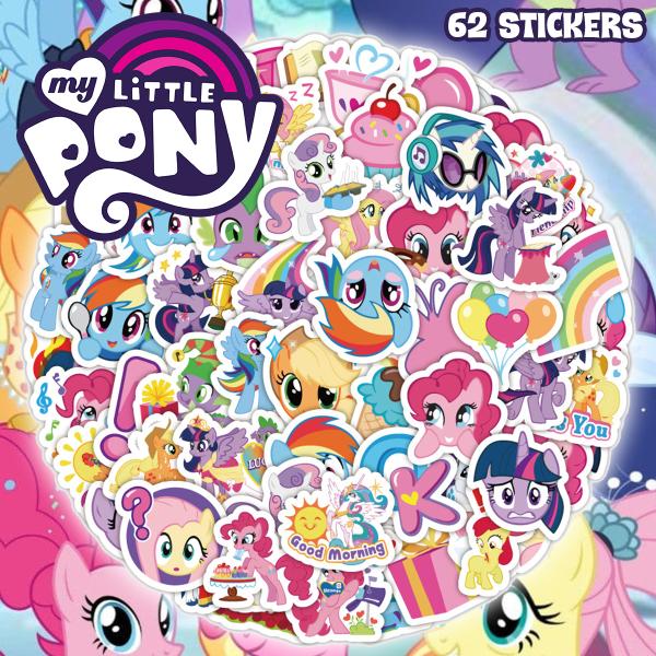 マイリトルポニー( My Little Pony )のステッカー62枚セット。楽器やパソコン、スーツケース、スケートボードなどに最適！ステッカー個別の縦横寸法はデザインによって異なります。1枚あたり縦横約3-6cmほどの大きさです。【My ...