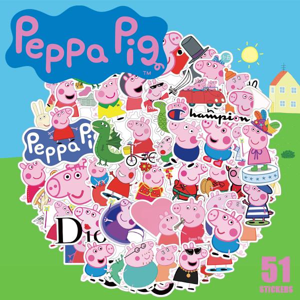 ペッパピッグ ( Peppa Pig ) のステッカー51枚セット。防水加工ですので幅広い用途でご使用頂けます。スーツケースやパソコン、スケートボードなどに最適！ステッカーは1枚ずつ形に合わせて切り抜かれています。デザインごとにサイズは異な...