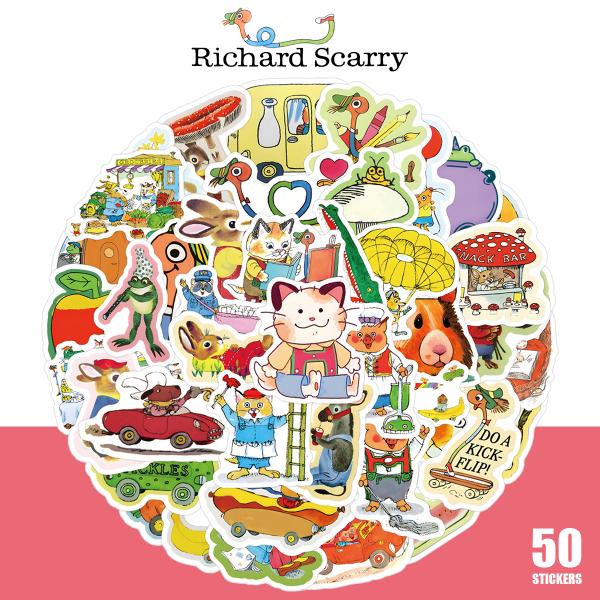 Richard Scarry ( リチャード スカーリー ) のステッカー60枚セット。防水加工ですので幅広い用途でご使用頂けます。スーツケースやパソコン、スケートボードなどに最適！デザインごとにサイズは異なりますが1枚あたりのサイズは約5...