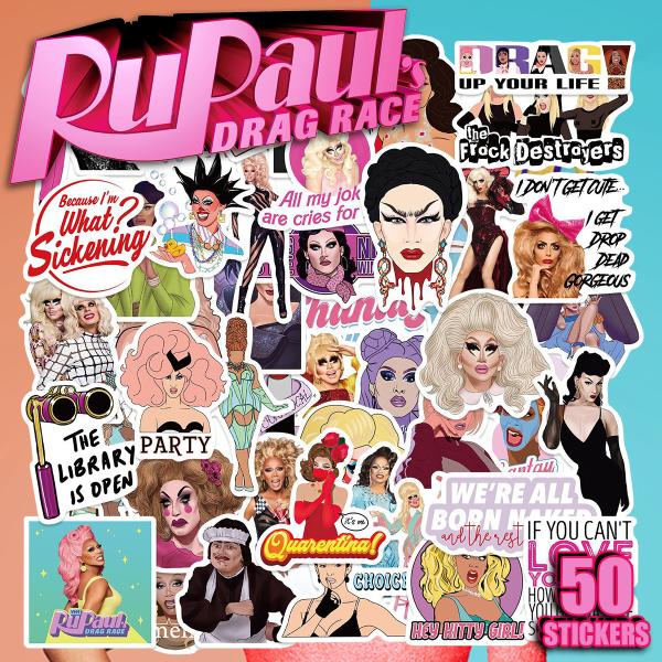 RuPaul's Drag Race ( ル・ポールのドラァグ・レース )のステッカー50枚セット。楽器やパソコン、スーツケース、スケートボードなどに最適！1枚あたりの縦横寸法はデザインによって異なりますが、約4-7cmです。【RuPaul...