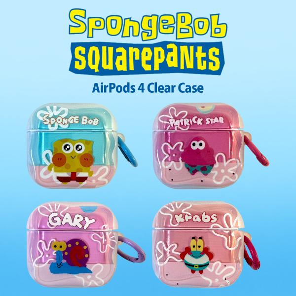 SpongeBob SquarePants ( スポンジボブ ) のAirPodsケース。クリアでかわいいデザインです。カラビナ付きなので、持ち運びや落下防止に便利です。【対応機種】AirPods 第4世代【商品説明】軽くて丈夫な作りで耐衝...