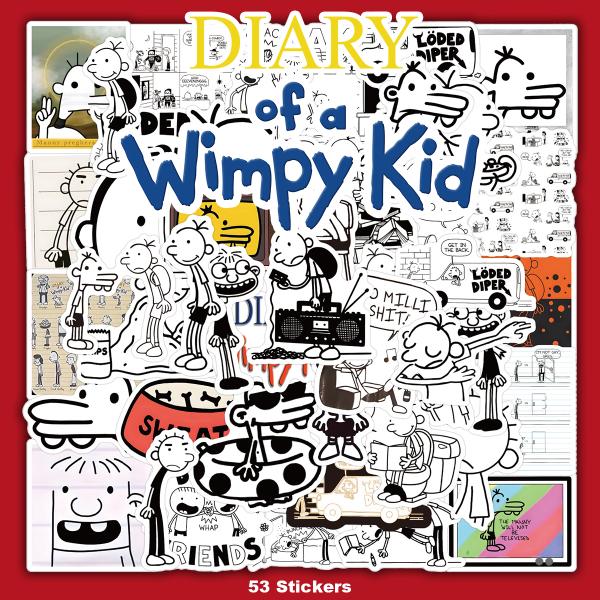 グレッグのダメ日記 ( Diary of a Wimpy kid ) のステッカー53枚セット。防水加工ですので幅広い用途でご使用頂けます。スーツケースやパソコン、スケートボードなどに最適！デザインごとにサイズは異なりますが1枚あたりのサイ...