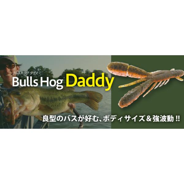 製品名 Bulls Hog Daddy(ブルスホッグダディ)Length 3.7インチType Hog WormColor 21色Price ￥880(税込)Count 5本入り