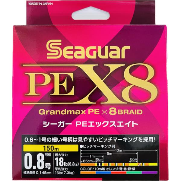 【高感度】当社PEシリーズで最も伸びが少ないグランドマックスPEを採用。【高強力】8本組を採用し強度を徹底追求。【高視認性】新ピッチマーキングを採用し視認性を徹底追求。【バリュープライス】コストパフォーマンスを徹底追求。