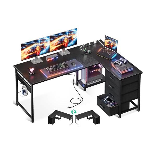 ?代ブラック/135*100*76/-・Size:135*100*76Color:ブラック・コンセント付きデスク・ゲームと仕事両立パソコンデスクとしてはもちろん、ゲーミングデスクとしても使用できるL字デスク。机には、2つのACコンセントとU...