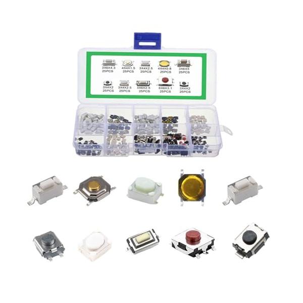 -/-/XBDCZ09・パッケージ個数:1・セット内容：250PCS 10値触覚プッシュボタンスイッチ+プラスチックボックス付き・サイズ：3mm×4mm ×2.5mm 3mm×4mm×2.5mm 3mm×6 mm×4.3mm 3mm×6mm...