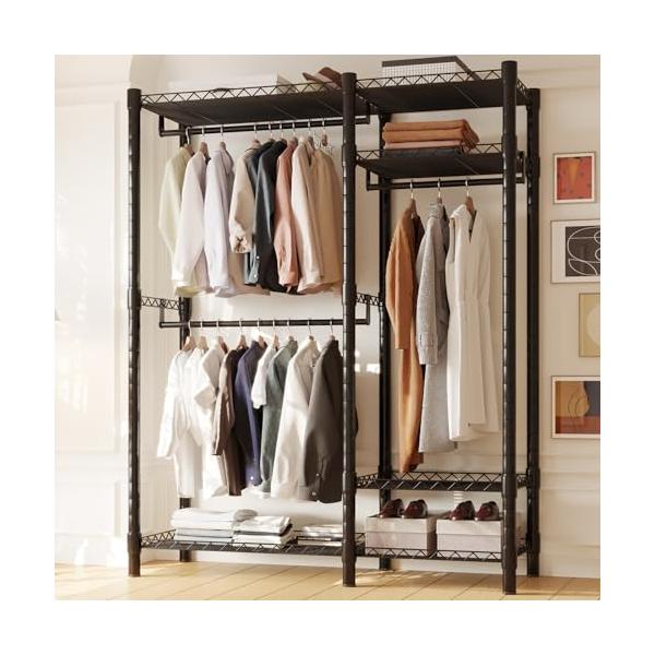 ミニマリストブラック/-/3JK5-PZ45-23Z3・省スペース奥行 43.5cm のスリムスチールラックで圧迫感なく、衣類掛けと置きスペースを兼ね備えた省スペース設計。・調整可能な棚板無段階高さ調整でワンピースやロングコートなど長丈衣類...