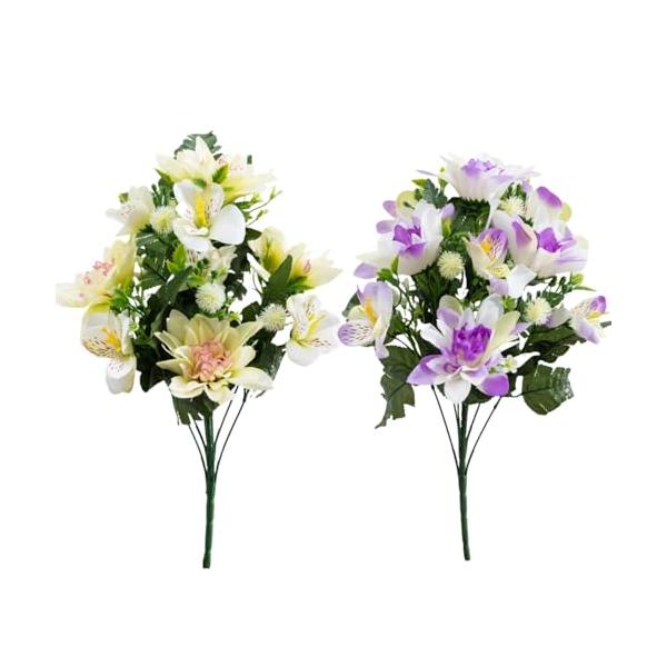 紫色/シャンパン色/Large/mu-112・商品仕様：サイズ/約45×約22cm/1束あたり、内容/2束入り、材質/茎：ポリエチレン、葉：ポリエチレンテレフタレート、ワイヤー：スチール・枯れる心配がない、お墓仏壇のお供え用造花・水やり不要...