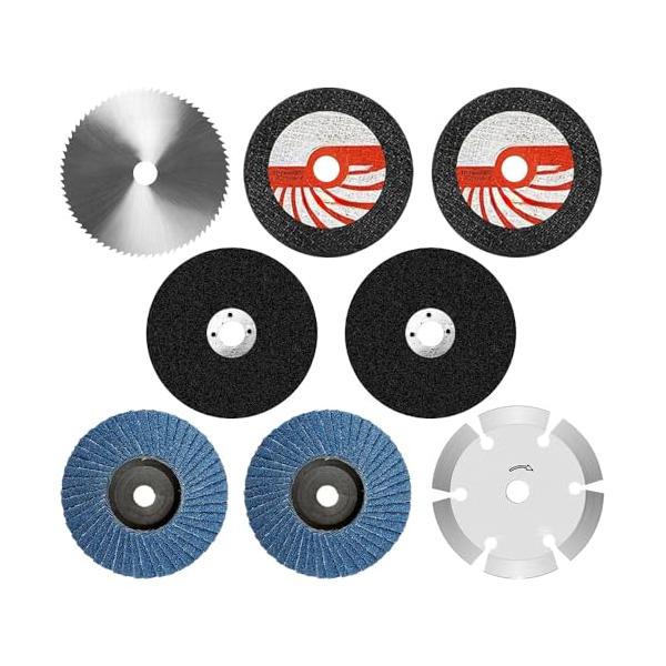 -/-/YUANXINWL-LK118・全8種プロ用刃セット｜多素材ワンストップ対応?? 金属/木材/石材/樹脂用の専門刃8枚を厳選収納?（二重網樹脂切断×2・木工プラスチック×1・百葉輪×2・石材切断×1・研磨×2）。サイズ詳細は商品画像...