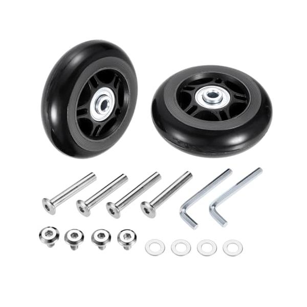 ブラック/75mm/-・パッケージ内容キャスター2個、車軸4本（2サイズ各2本）、車軸用ネジ4個、平座金（平ワッシャー）4個、六角レンチ2本。キャスターの素材はPUです。・軸受部分（ベアリング）ボス幅（輪中心の金属部分の幅）は約27mmです...