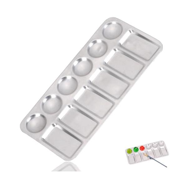 ステンレス/11cmX23cm/L-017・ステンレス製長方形アルミニウム顔料トレ，1個セット，サイズ：11cmX23cm、重量38g。・顔料パレットには、複数の色を混ぜて個別に処理するための複数の凹みがある。水彩絵具、ガッシュ、アクリル絵...