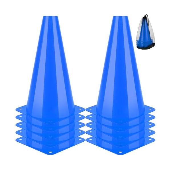 青/-/-・?高耐久性、破断しにくい：マーカーコーン良質なPE材料で作られ、柔軟性と弾力性があり、踏んでも迅速に回復できる。破断しにくく、繰り返し使用でき、非常に安全である。高さは23cmで、広い場所で使用すれば目立ちます。例えばサッカー場...