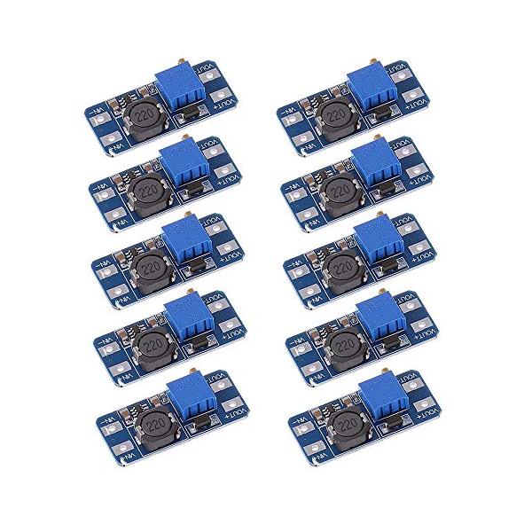 パッケージ個数:10・2A ステップアップコンバータ 入力電圧2〜24V→5/9/12〜28V 転換モジュール 電圧調整可能・MT3608昇圧チップを搭載しており、電力変換効率は高く、ピークが93%となります。・小型で28Vまで上げられるの...