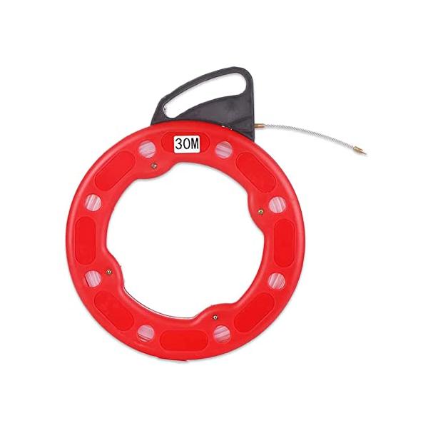 通線収納ケース-/4mm/30m/-・Size:4mm/30m・配線工事用の通線ワイヤーです。プラスチック製の収納ケース付き、使い方もかんたん効率的に作業を進めることができます。・CD管や電線管などに各種ケーブル等を通す作業に使う、通線ワイ...