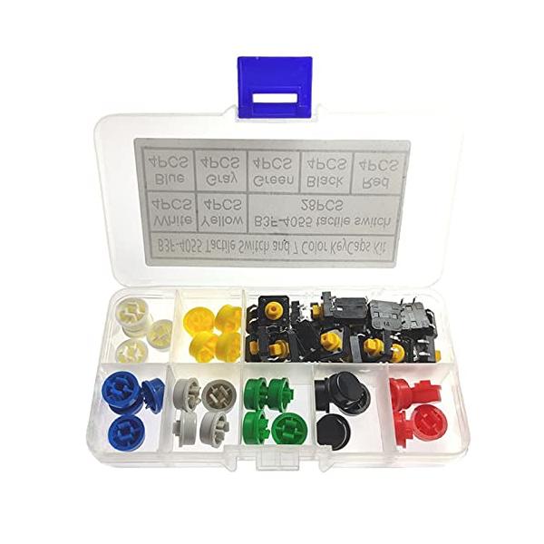 サイズ12ミリメートル* 12ミリメートル* 7.3ミリメートルのタクトスイッチの触覚ボタンのキャップ・セット内容28個の押しボタンスイッチ。7色のキーキャップ、各色4個、合計28個。・メインカラーレッド、グリーン、ブルー、イエロー、グレー...