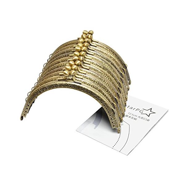 丸型ゴールド/-/-・Style:丸型・幅12.5cmのがま口口金10個セットです。ハンドメイドがま口の製作にご使用ください。・オリジナルの型紙が1枚付属しますので、これを基本にいろいろなアレンジをお楽しみください。（型紙はスターPGの著作...