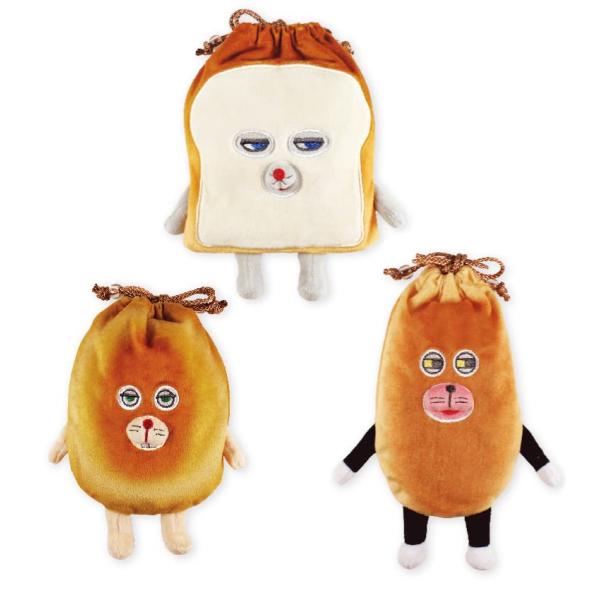 パンどろぼうぬいぐるみ巾着3種セットパンどろぼう・にせパンどろぼう・なぞのフランスパン