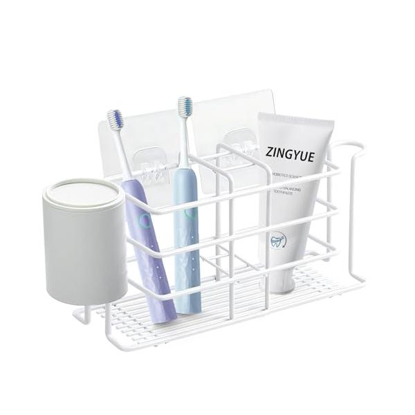 ホワイト/-/-・構造 サイズ：長21.5cｍ*幅7.5cｍ*高10.5cｍ。ファミリー/カップル/一人暮らし場合に適用する。また、この歯ブラシホルダーは、洗面台に直接置いても、接着剤で壁に掛けても使えます。（接着剤付き）・収納力抜群この歯...