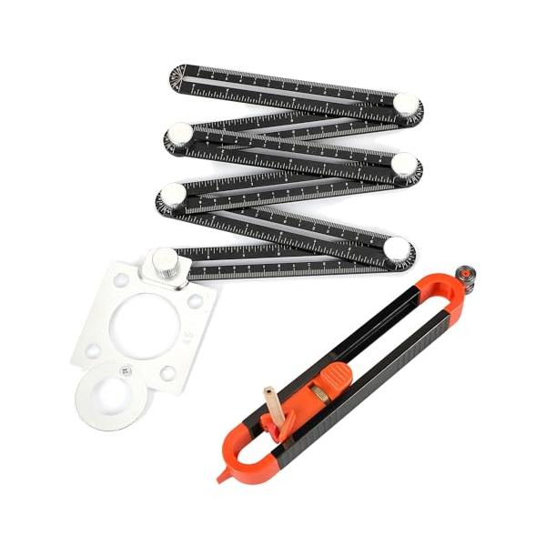 自由スコヤ（6折）＋輪郭ゲージ/-/-・Color:自由スコヤ（6折）＋輪郭ゲージ・自由スコヤ+輪郭ゲージ自由スコヤと輪郭ゲージのセットですDIYや仕事用など、用途によって使い分けできます。・自由スコヤ6角または12角の折りたたみ定規となっ...