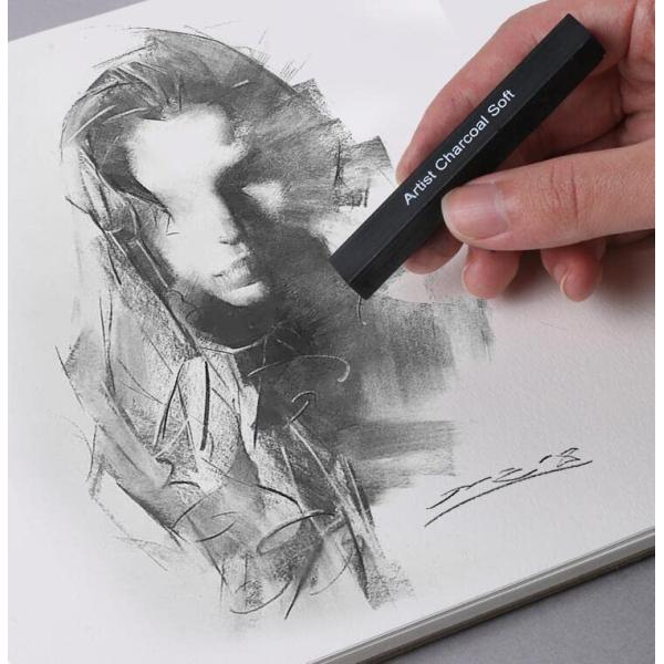 グラファイト/-/-・素材:グラファイト サイズ:約10*10*80mm セット内容:6本入・硬度の違いで3種類入れています。ソフト、ミディアム、ハード各2本で、組み合わせて雰囲気のある絵画ができます。木炭より硬く、色の定着がしっかりとして...