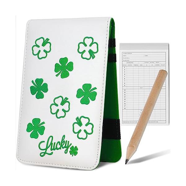 高級感グリーン/-/Big Teeth-5900673・品名：ゴルフスコアカードカバー・仕様：四葉のクローバー刺繍　グリーン　ホワイトPUレーザー・素材：高級合成皮革・サイズ：約18.4cm*11.3cm7.25*4.5 inch（折り畳ん...